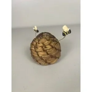 Accents | Miniature Woven Straw Bee Skep Hive With Bouncing Bumblebees ...